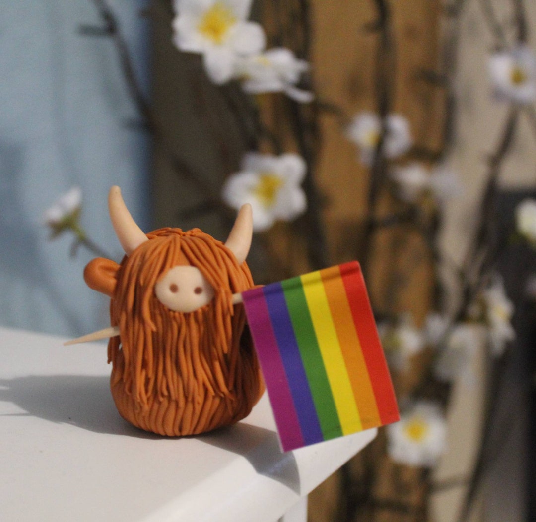 Highland Cow LGBT+ Flag Pride Figurines | Polymer Clay Handmade ...