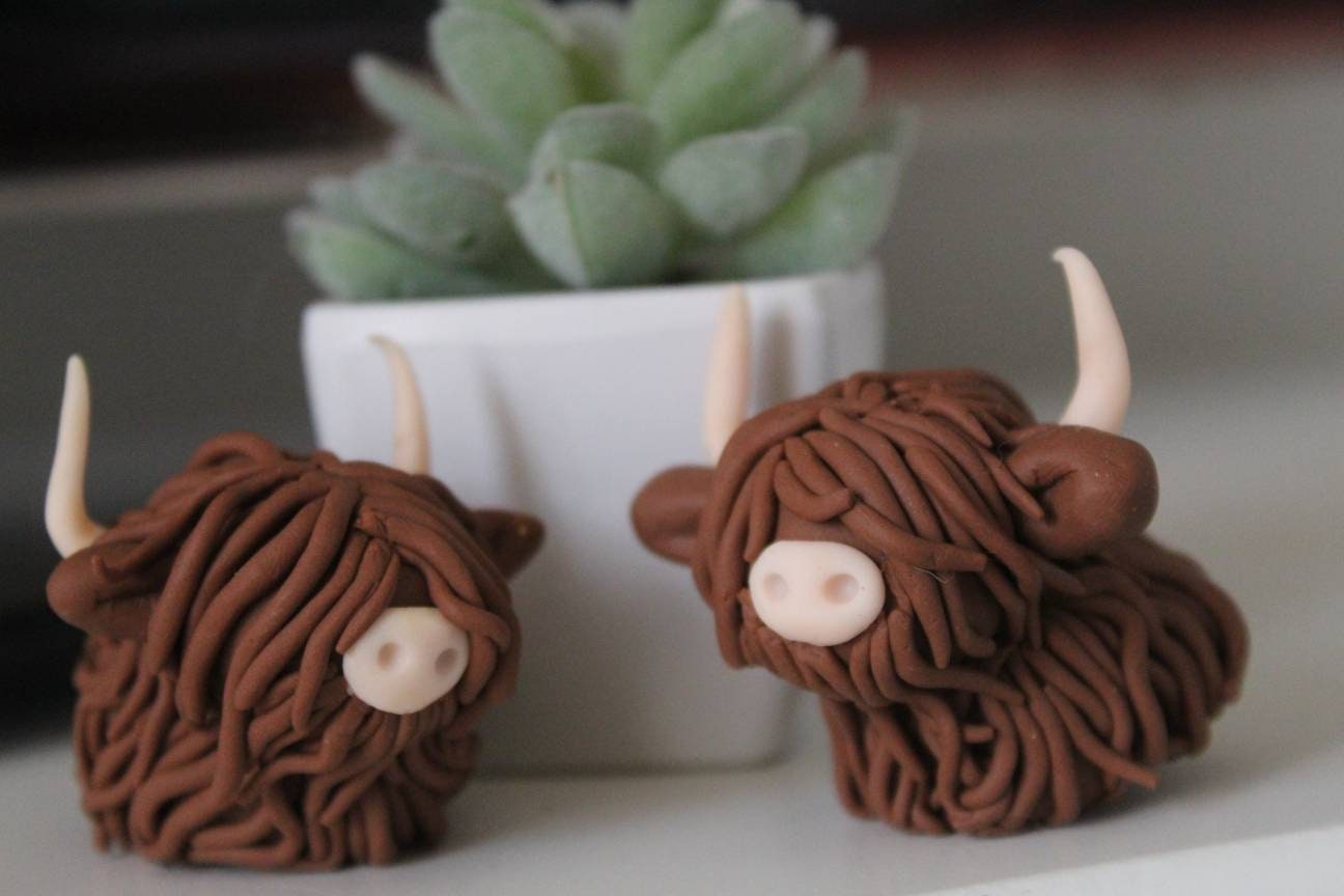 Highland Cow Figurines Polymer Clay Handmade Ornament | Etsy
