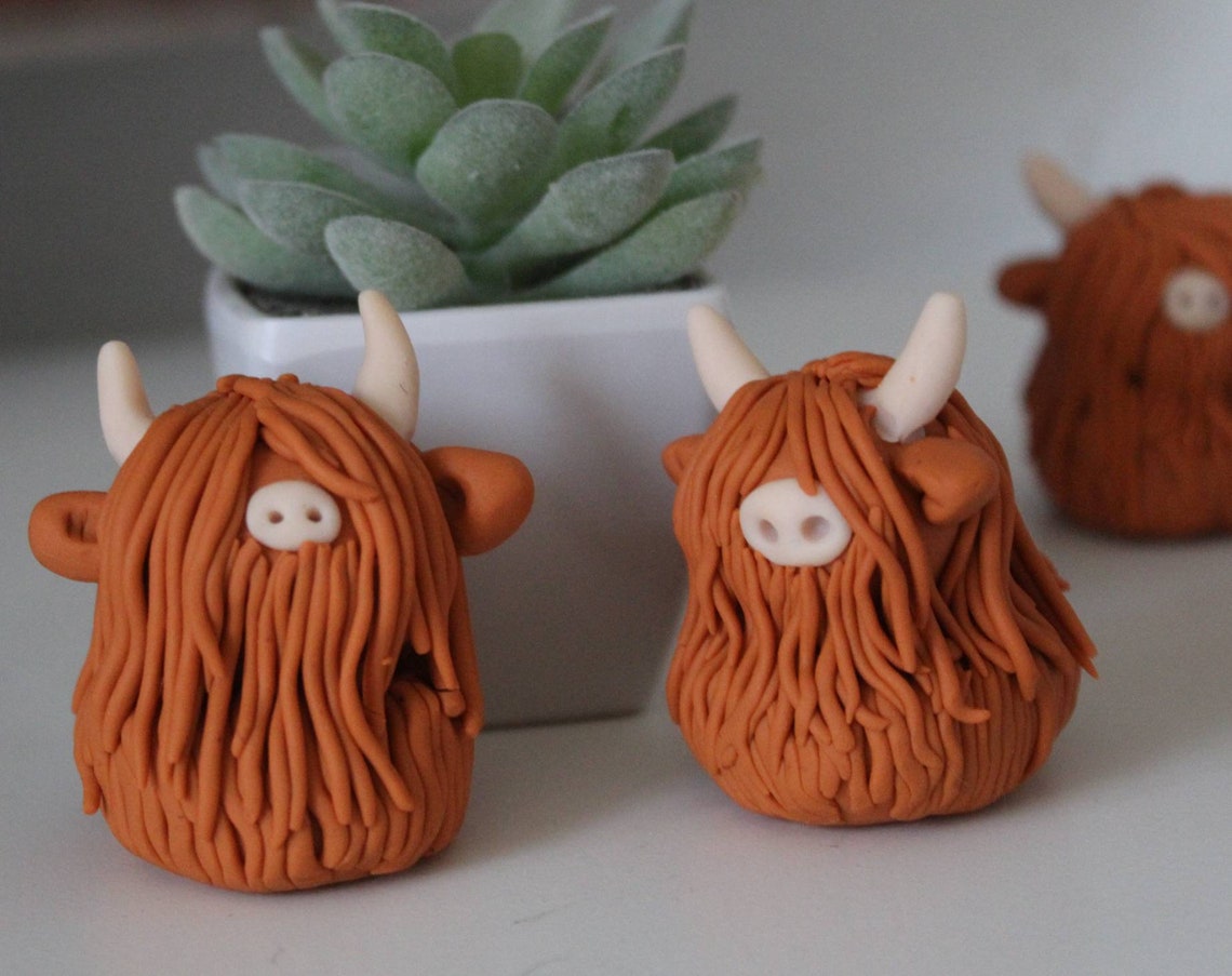 Highland Cow Figurines Polymer Clay Handmade Ornament - Etsy