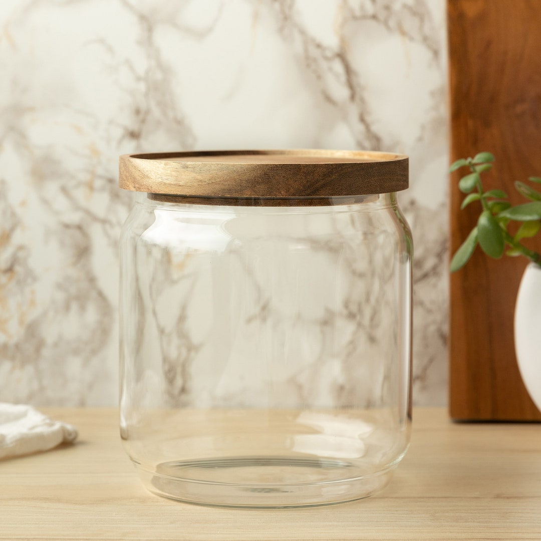 Jumbo Medium Glass Canister With Acacia Wood Lid (holds 1700ml ...