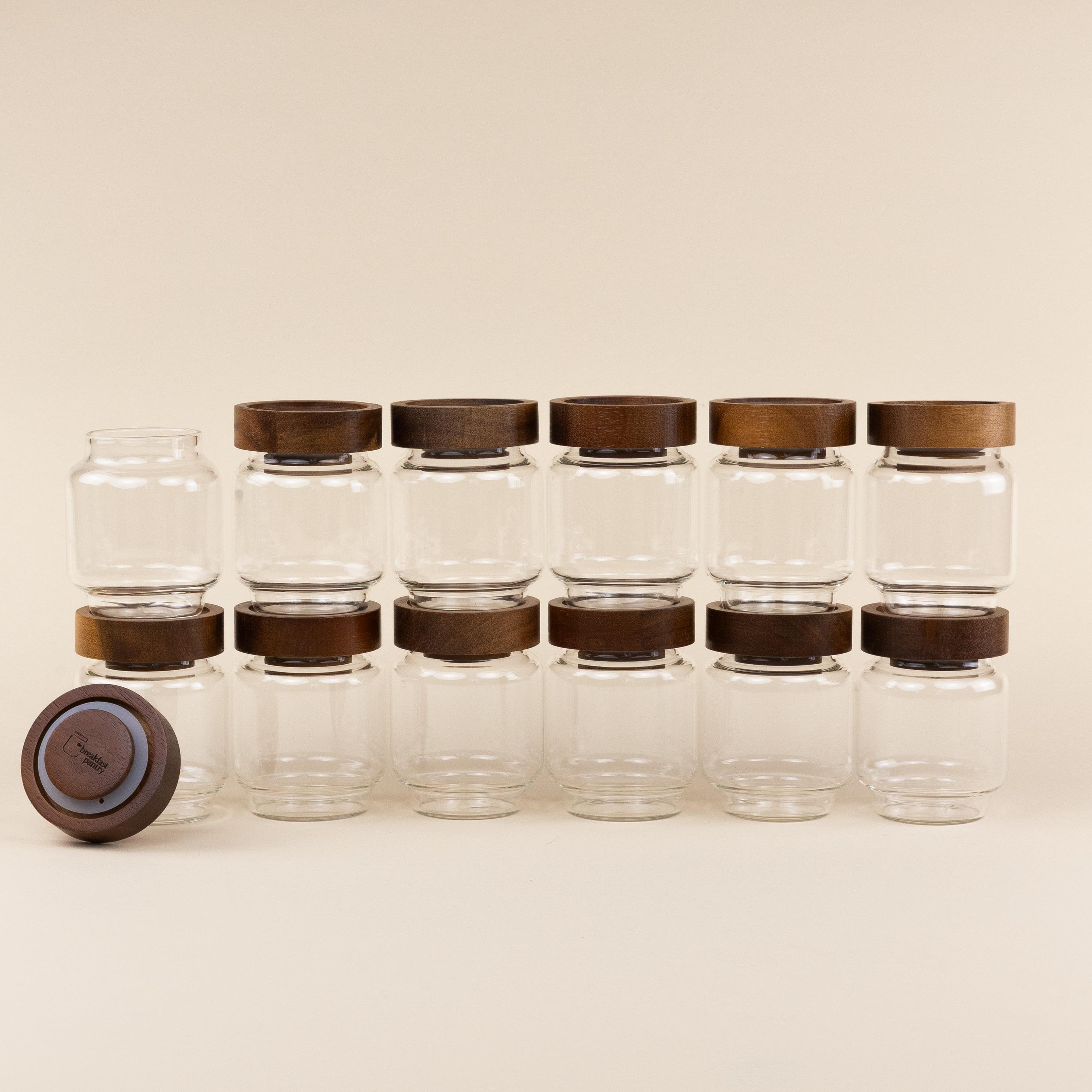 Mini Glass Canisters With Acacia Wood Lids (set of 12): Kitchen Pantry ...