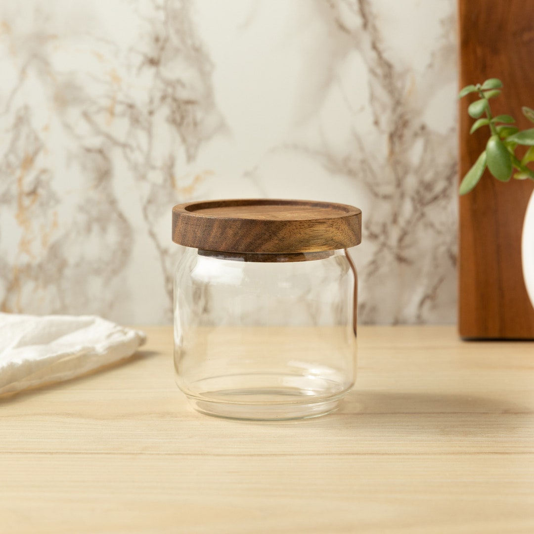Small Glass Canister With Acacia Wood Lid (holds 400ml) | Pantry ...