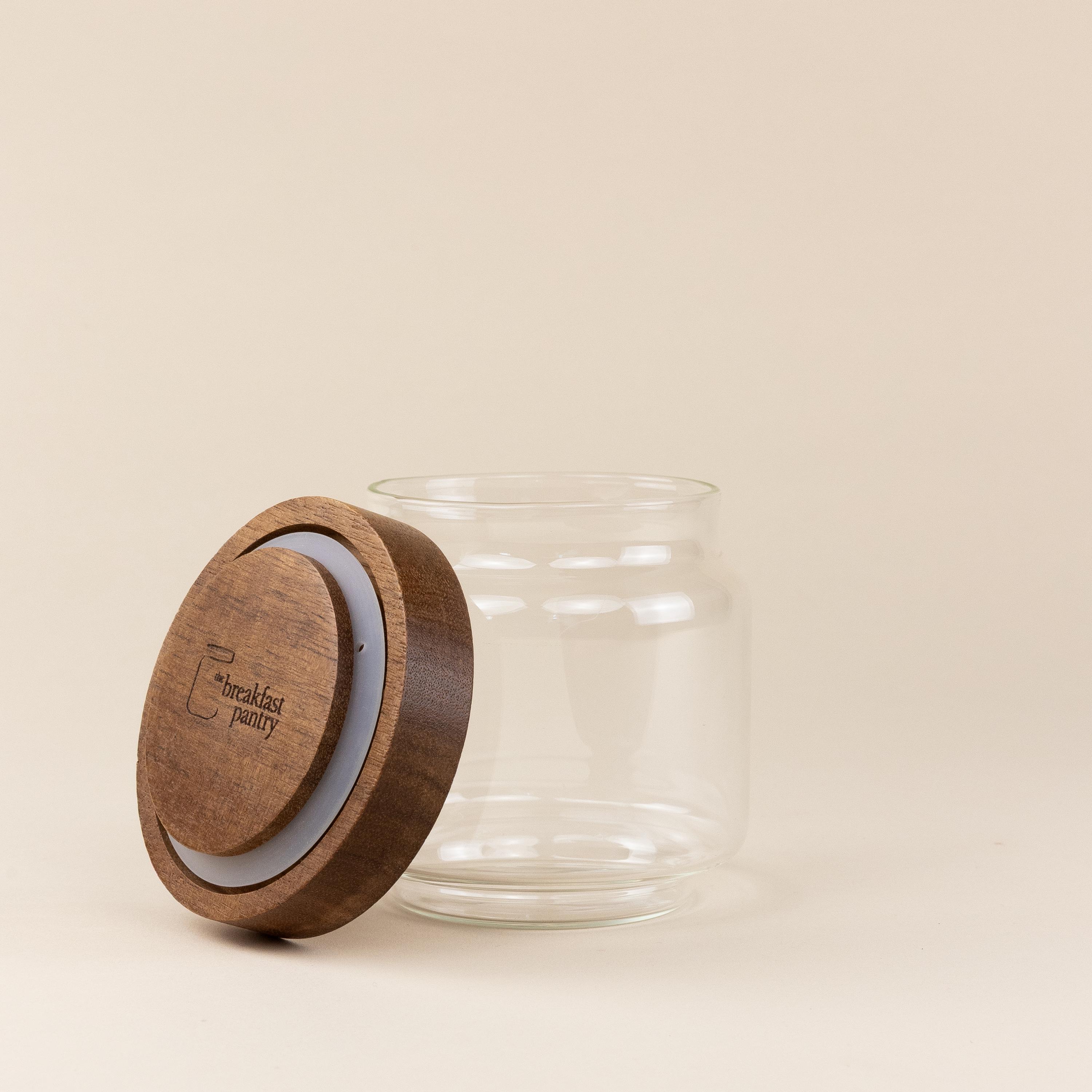 Small Glass Canister With Acacia Wood Lid, Kitchen Pantry Storage ...