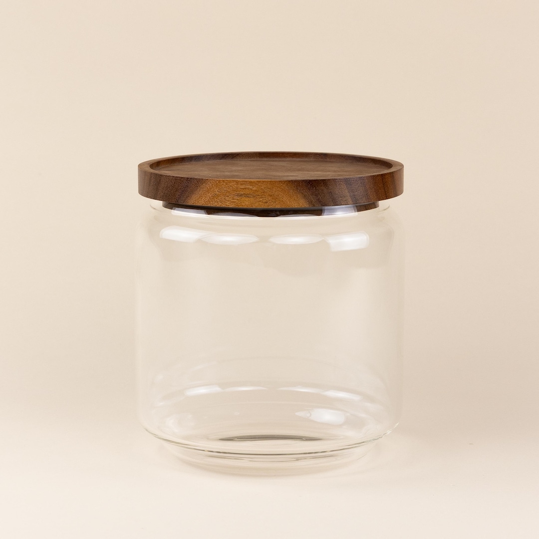Jumbo Medium Glass Canister With Acacia Wood Lid, Kitchen Pantry ...