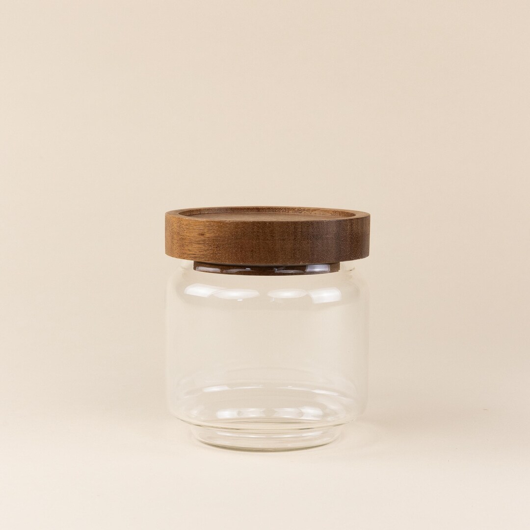 Small Glass Canister With Acacia Wood Lid, Kitchen Pantry Storage ...