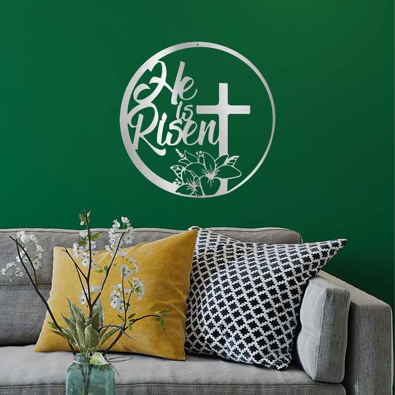 He is Risen Easter Cross and Lilly Metal Art Wall Sign - Etsy