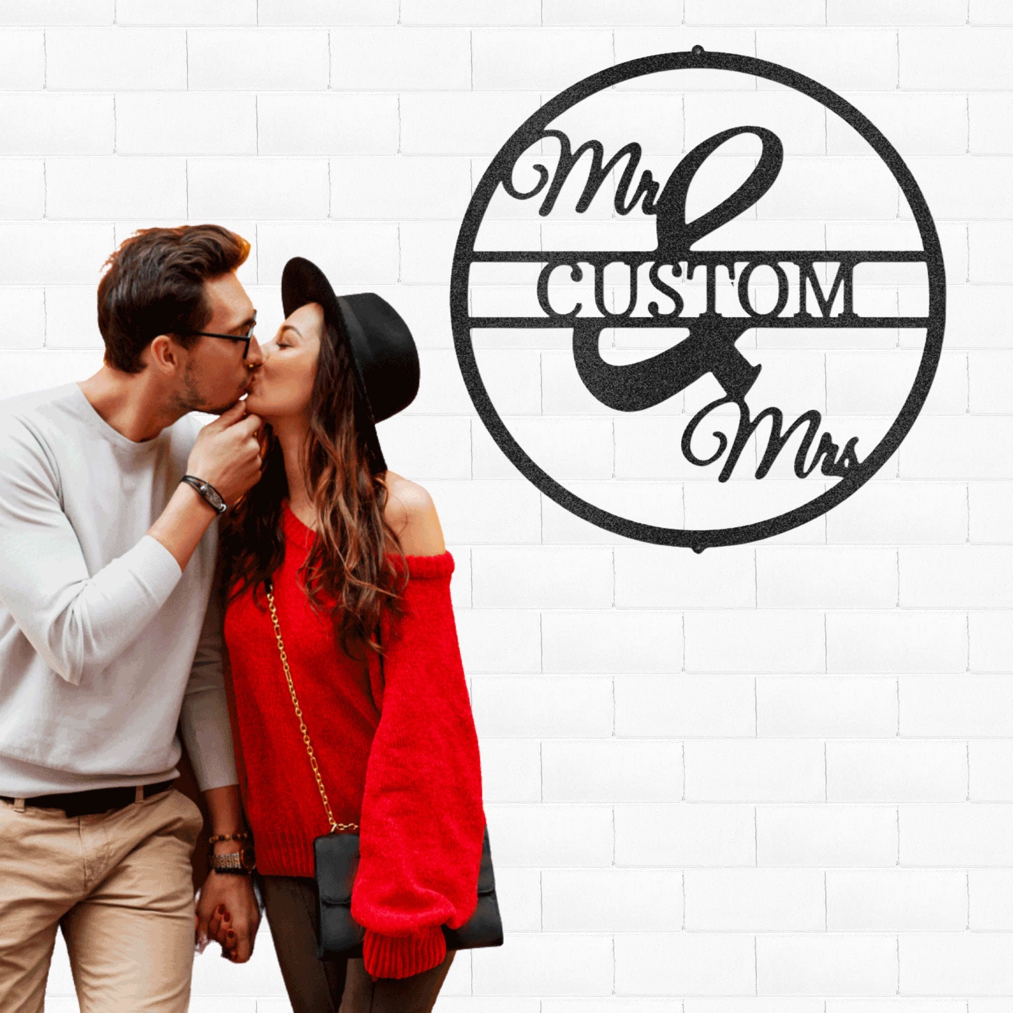 Mr and Mrs Circle Custom Name Steel Wall Sign Wedding - Etsy