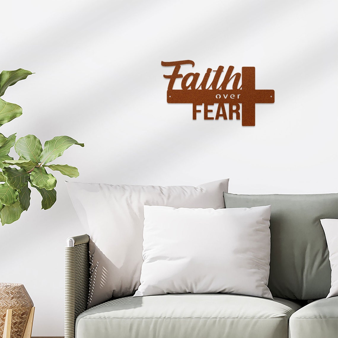 Faith Over Fear Spiritual Metal Wall Art Christian Cross Home | Etsy