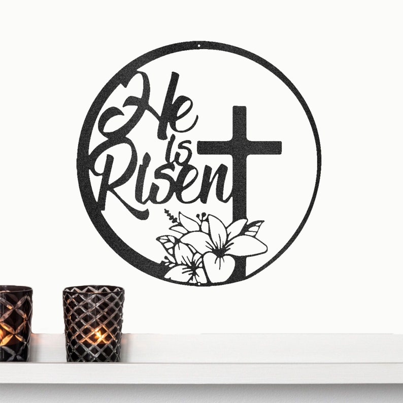 He is Risen Easter Cross and Lilly Metal Art Wall Sign - Etsy