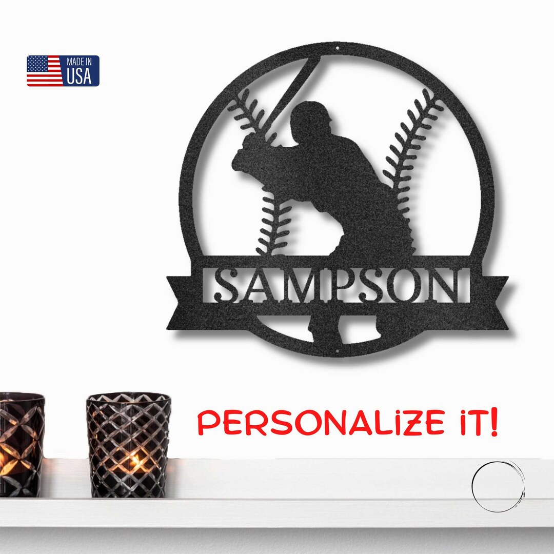 Baseball Player Custom Name Metal Art Wall Sign Man Cave Boy Kid ...