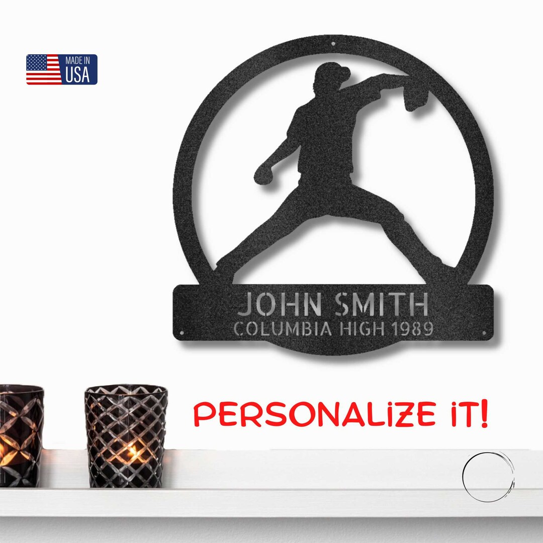 Baseball Pitcher Custom Name Metal Art Wall Sign Man Cave Boy Kid ...