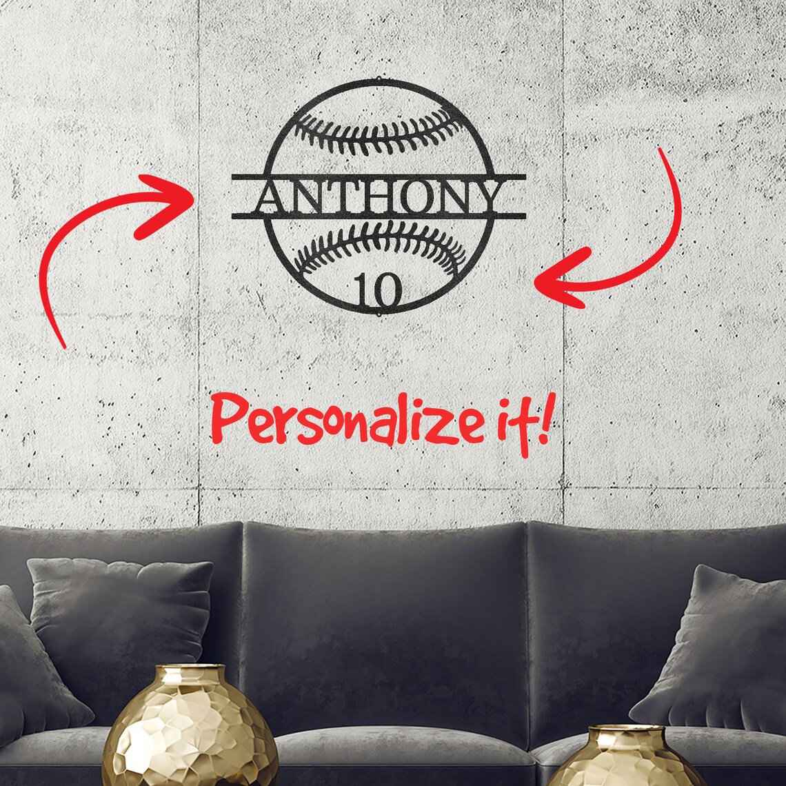 Baseball Custom Name and Number Metal Art Wall Sign Man Cave - Etsy