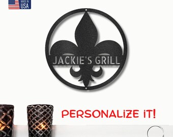 Metal Fleur De Lis Sign With Custom Name, Fleur De Lis Sign, Last Name ...