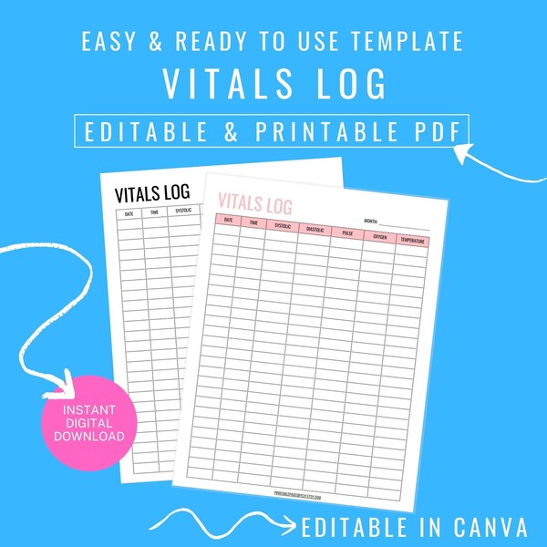 Printable and Editable Vital Signs Chart - Etsy