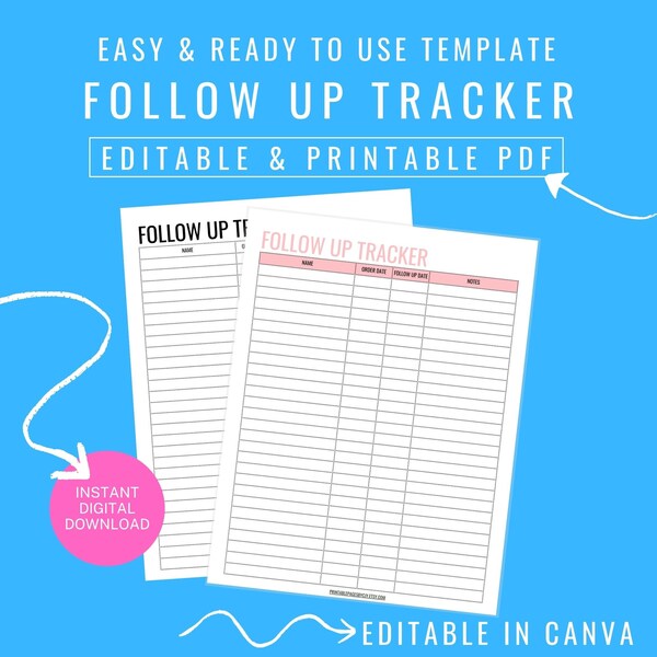 Follow up Sheet - Etsy