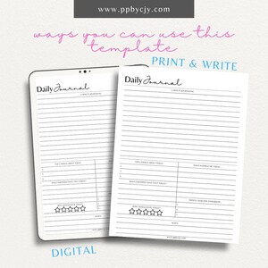 Daily Journal Page Printable Template | Instant Digital Download ...