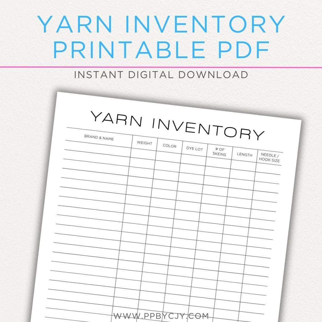 Yarn Stash Inventory Chart | Instant Digital Download | Knitting and ...