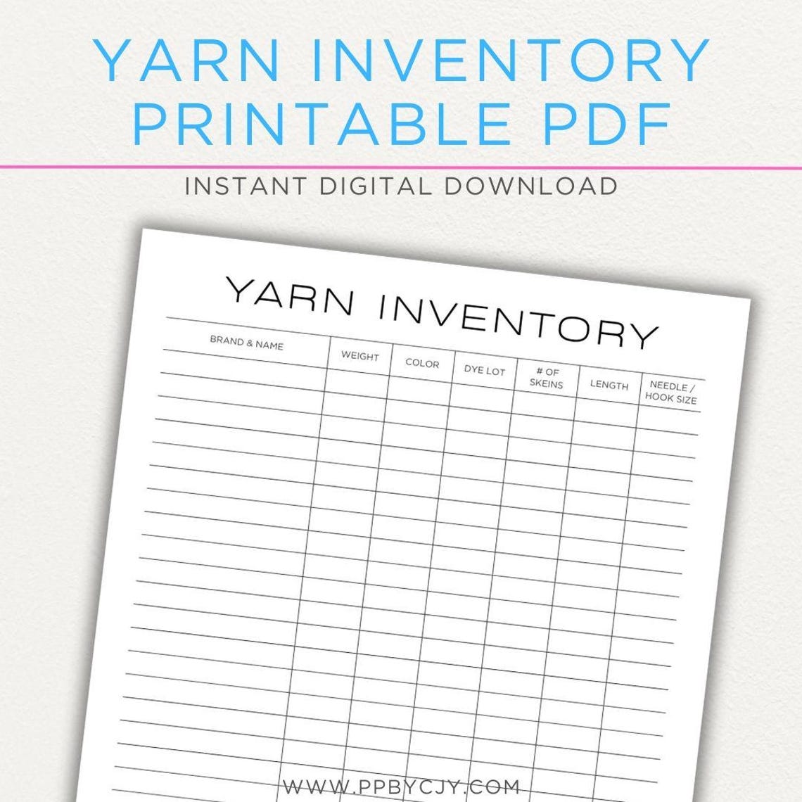 Yarn Stash Inventory Chart | Instant Digital Download | Knitting and ...