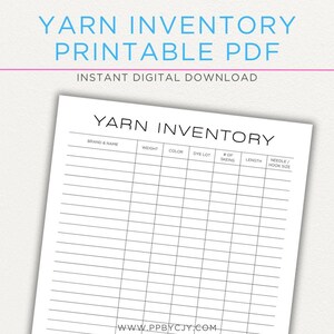 Yarn Stash Inventory Chart | Instant Digital Download | Knitting and ...