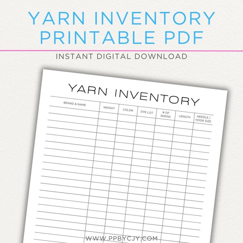 Yarn Stash Inventory Chart | Instant Digital Download | Knitting and ...