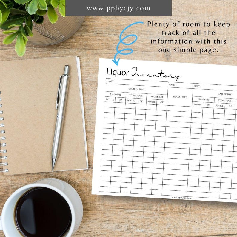Bar Liquor Inventory Printable Template | Instant Digital Download ...