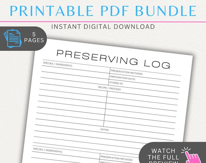 15 PAGE Food Preservation Log | Digital Download - PDF | Canning ...