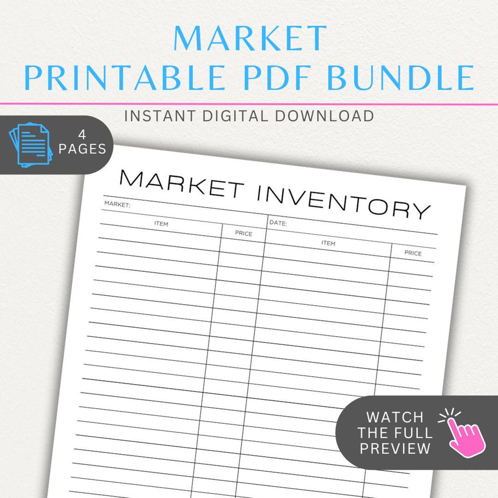 Market Inventory Printable Template | Instant Digital Download ...