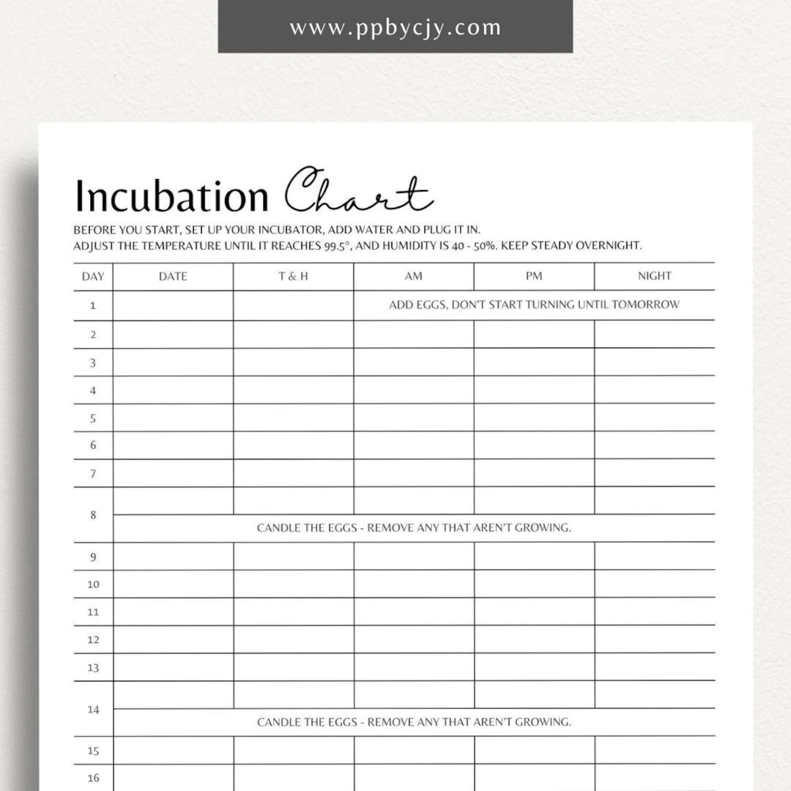 Incubation Chart Printable Template | Egg Hatching Tracker | Digital ...