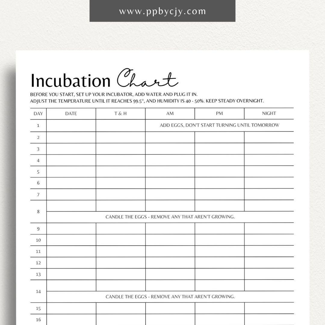 Incubation Chart Printable Template | Egg Hatching Tracker | Digital ...
