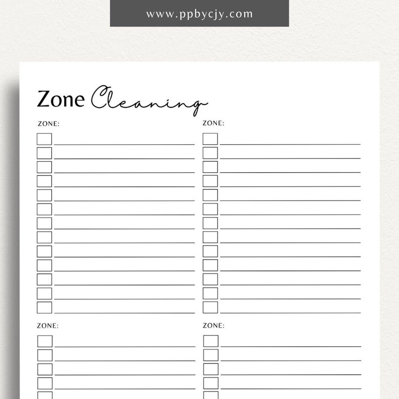 Zone Cleaning Checklist Room by Room Chore Planner Weekly Tidy Home ...