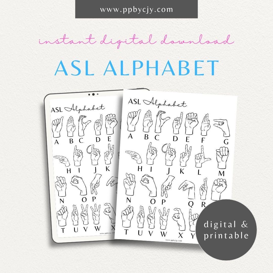 ASL Alphabet Sheet Printable Template Digital Download American Sign ...