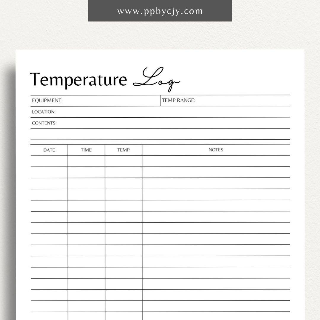 Food Temperature Log Printable Template | Digital Download | Kitchen ...