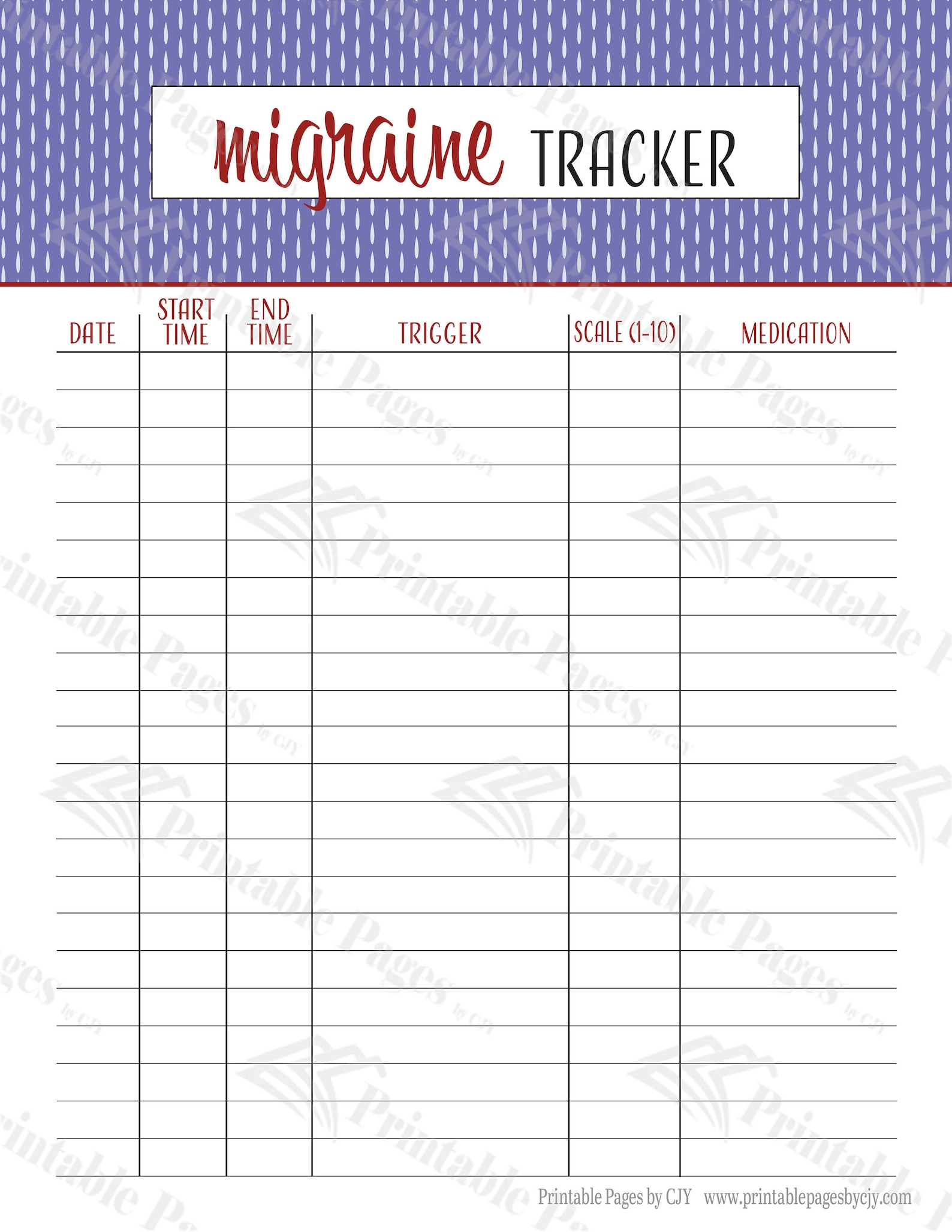 Migraine Tracker Headache Tracker Instant Digital PDF - Etsy