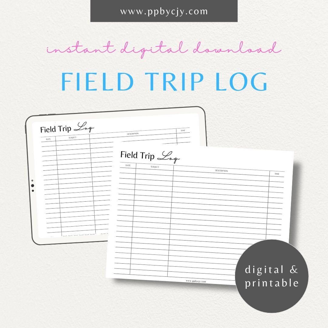 Field Trip Log Printable Template | Digital Download | School Trip ...