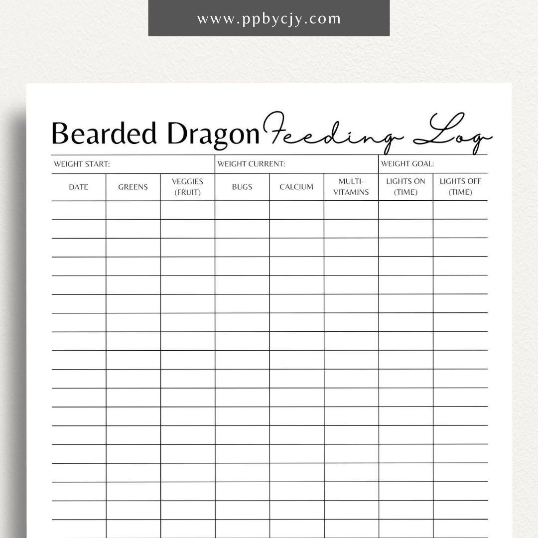 Bearded Dragon Feeding Schedule Printable | Pet Care Log | Instant ...