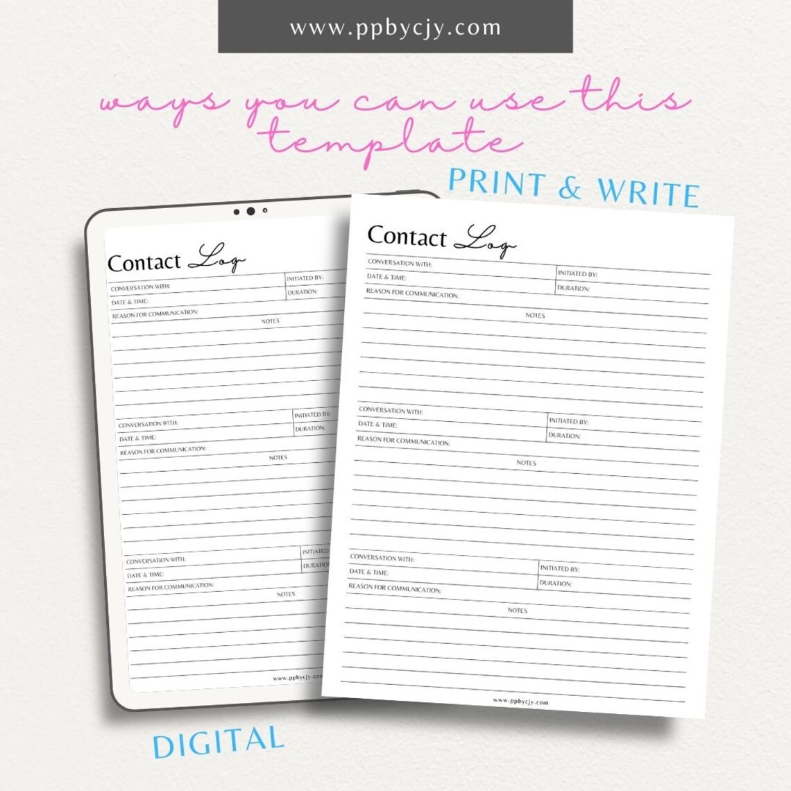 Contact Log Printable | Client Communication Tracker | Business ...