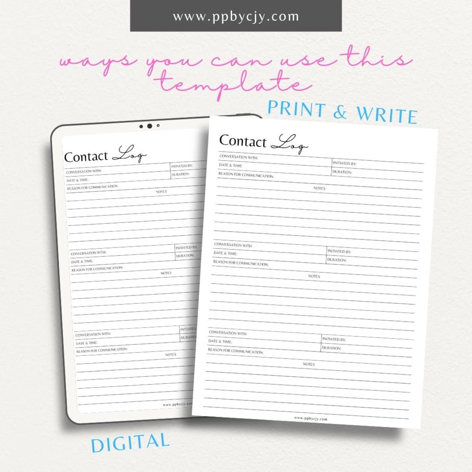 Contact Log Printable | Client Communication Tracker | Business ...
