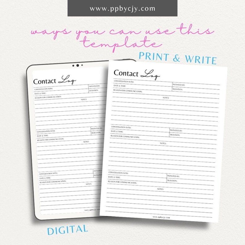 Contact Log Printable | Client Communication Tracker | Business ...