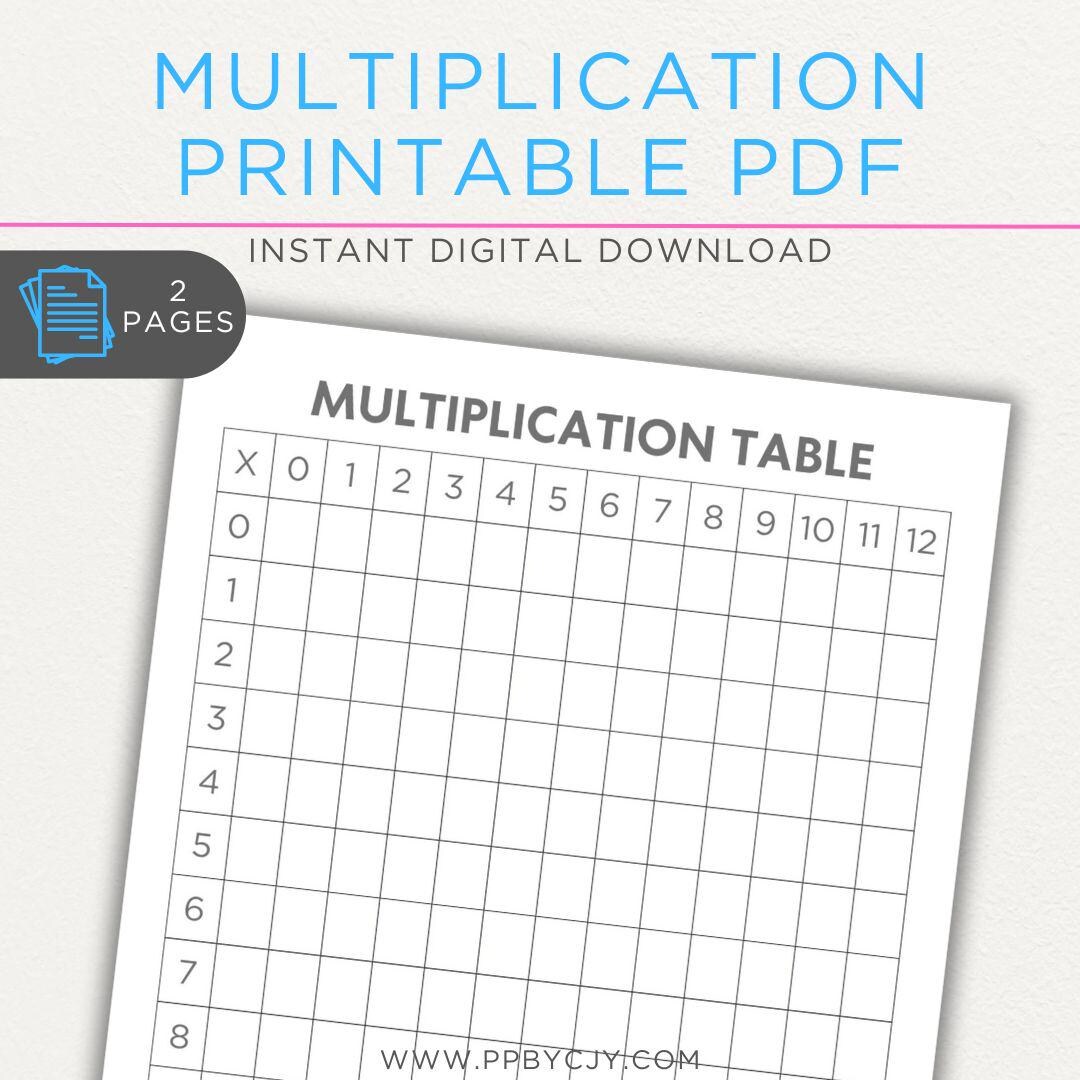 Multiplication Table Printable Template | Digital Download | Math ...