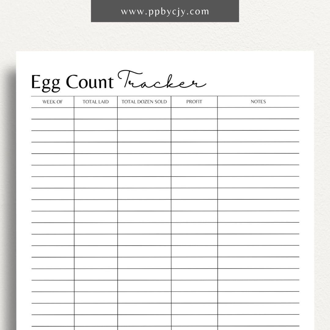 Poultry Egg Count Tracker Chicken Coop Egg Recording Sheet Farm Egg ...