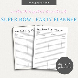 Super Bowl Party Planner Printable Template | Instant Digital Download ...