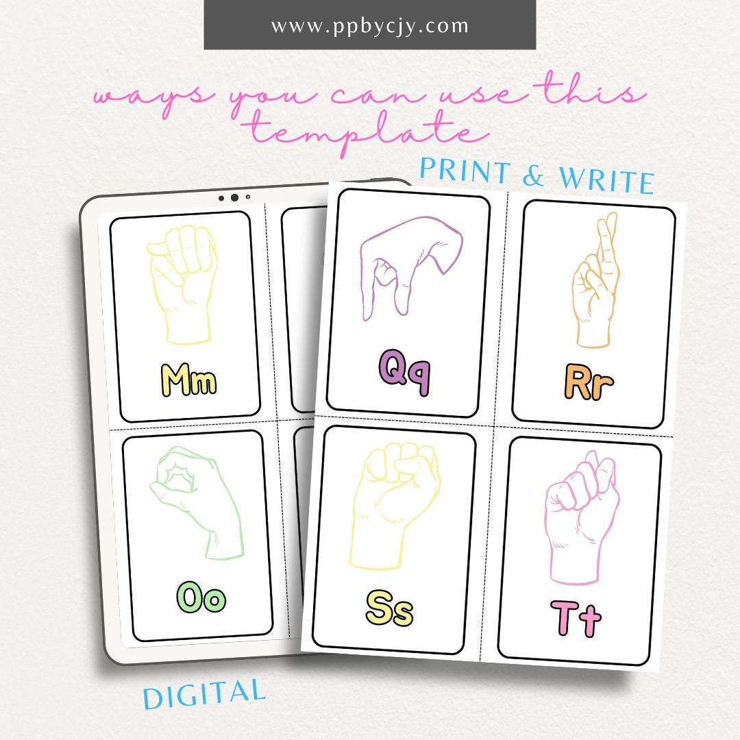 ASL Alphabet & Number Flashcards Printable 4 per Page Print and Cut ...