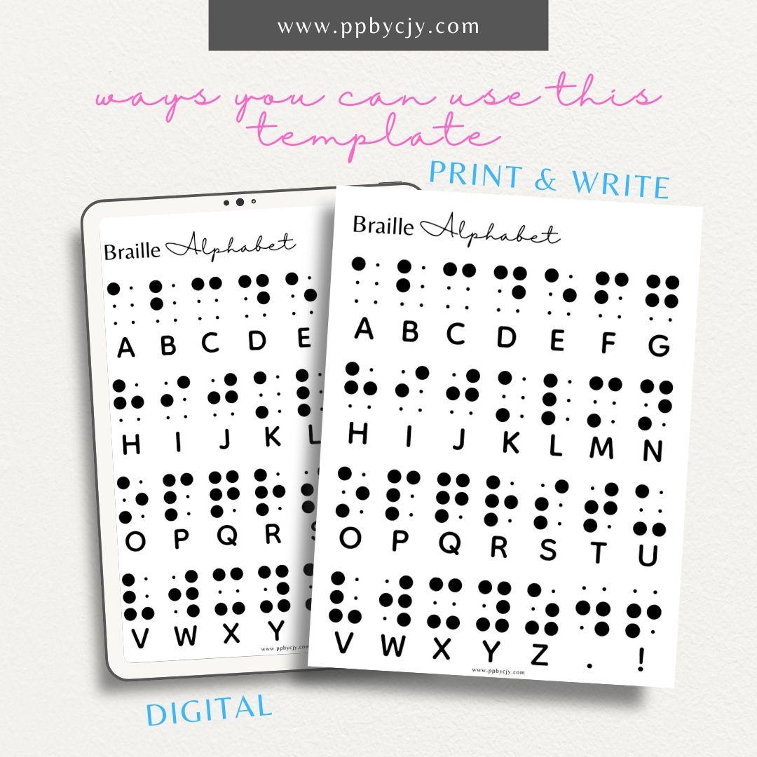Braille Alphabet Sheet Printable Template | Digital Download | Braille ...