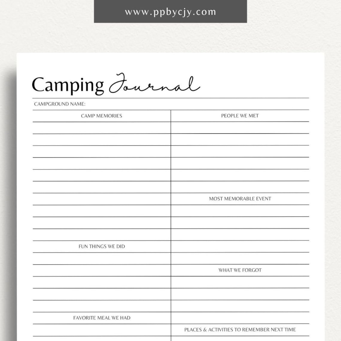 Camping Journal Printable Template Digital Download Outdoor Adventure ...