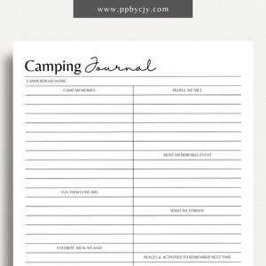 Camping Journal Printable Template | Digital Download | Outdoor ...