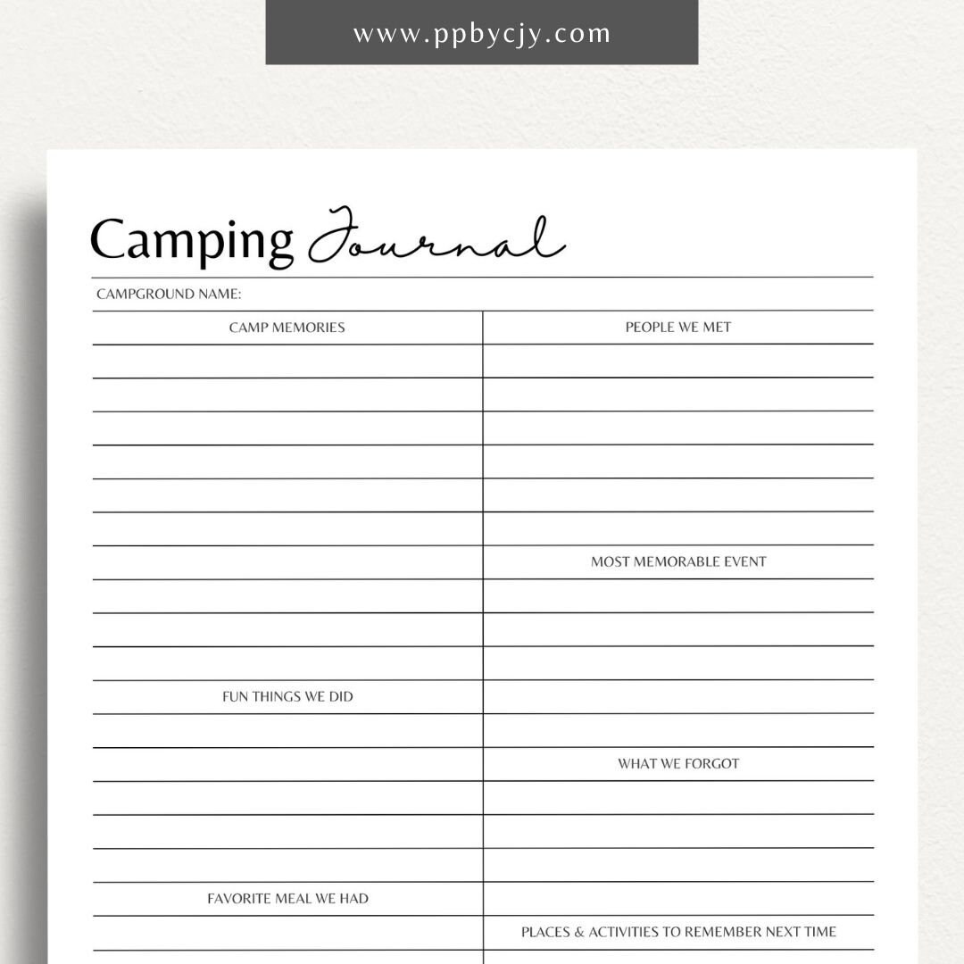 Camping Journal Printable Template | Digital Download | Outdoor ...
