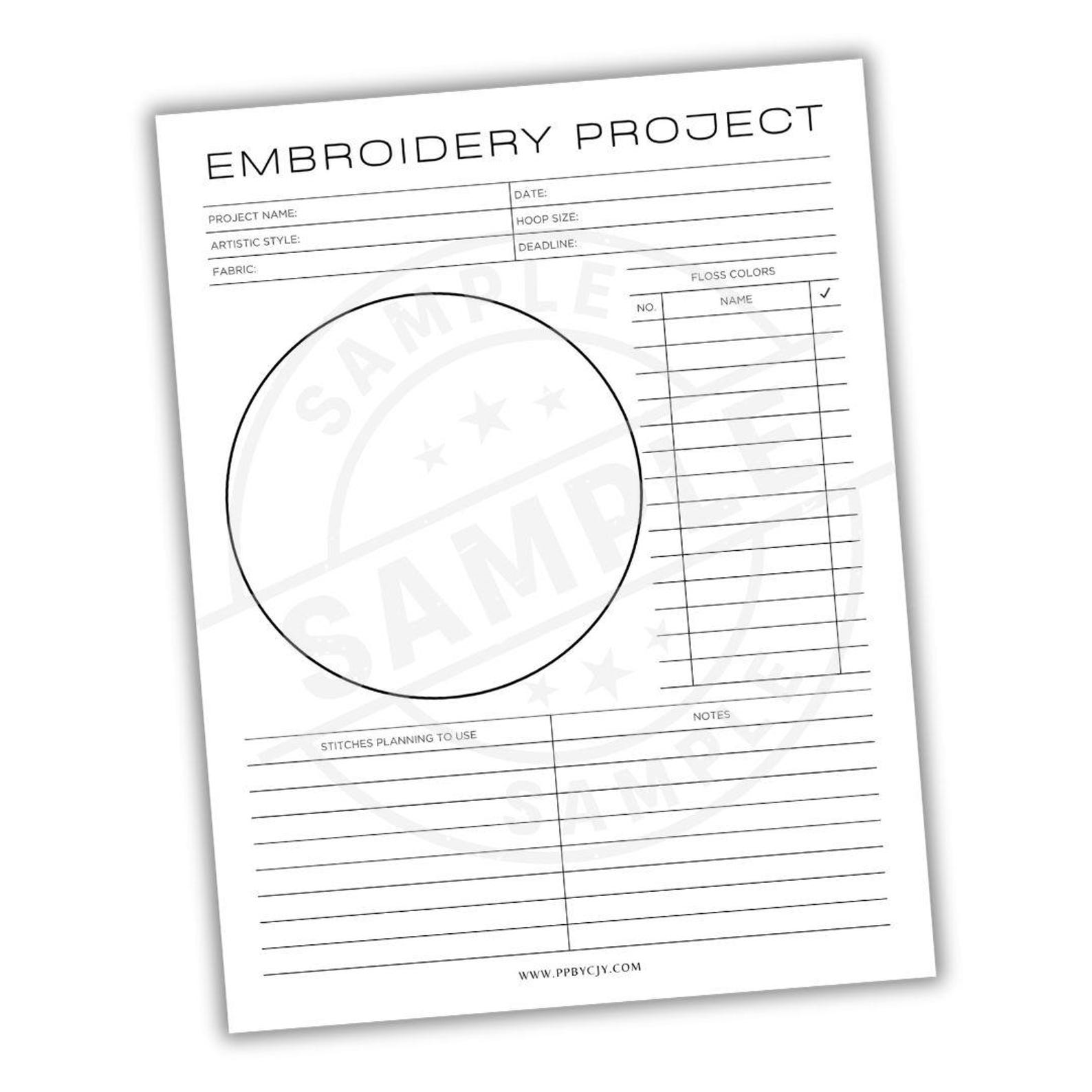 Embroidery Project Plan Printable Template | Digital Download ...