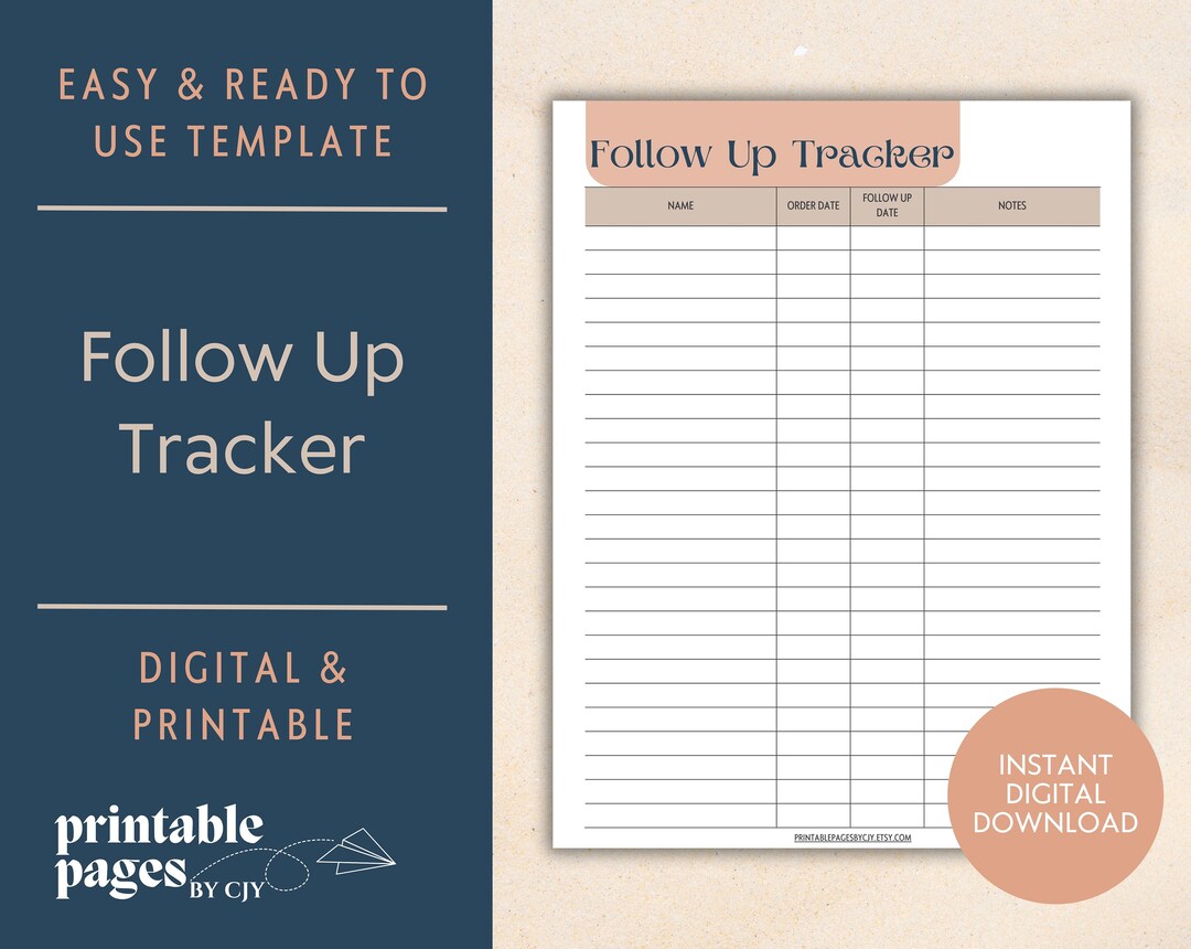 Follow up Tracker Sheet Small Business Follow Ups Customer Order ...