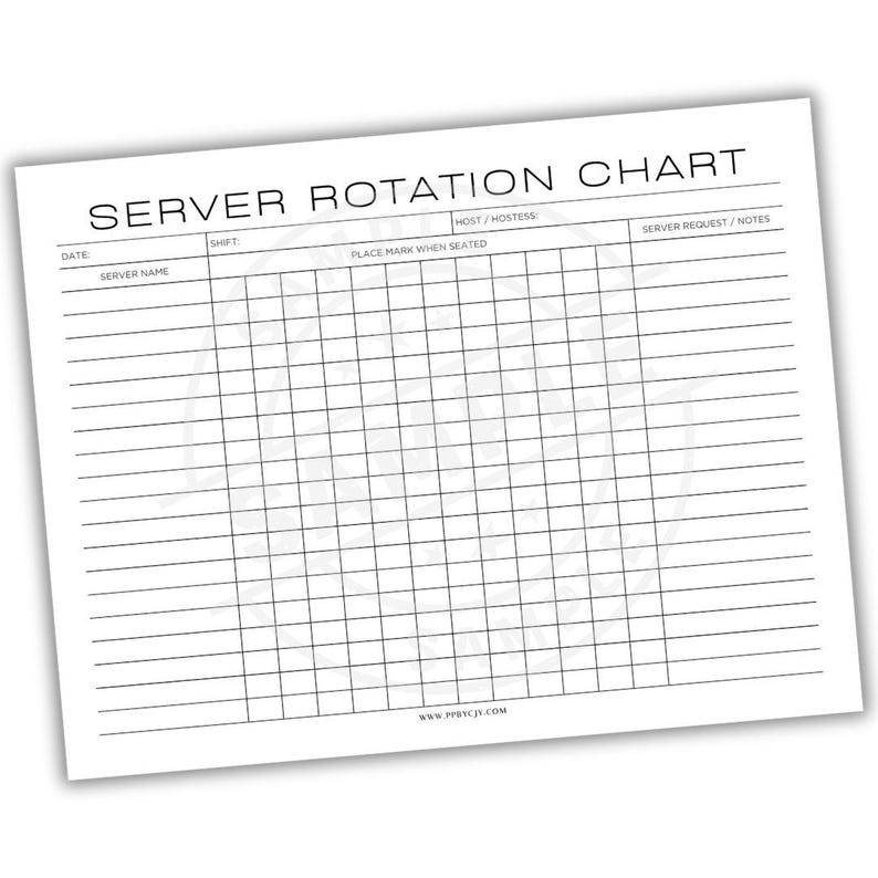 Restaurant Server Rotation Chart | Table Dining Room Waitstaff ...