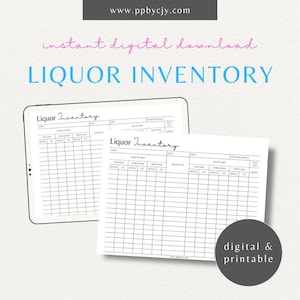 Bar Liquor Inventory Printable Template | Instant Digital Download ...